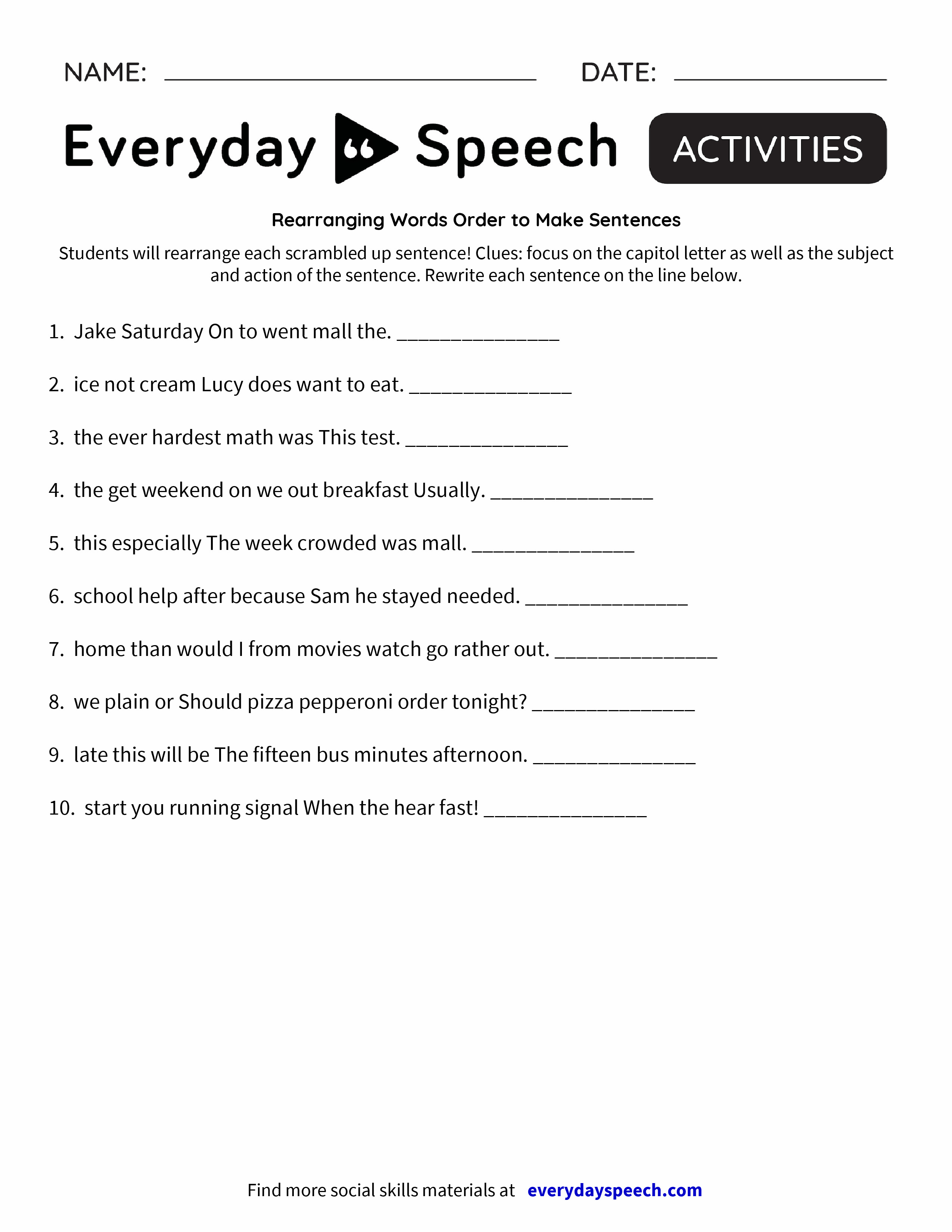 Rearranging Words Order To Make Sentences Everyday Speech Everyday Rearranging Words Order To Make Sentences Everyday Speech Everyday