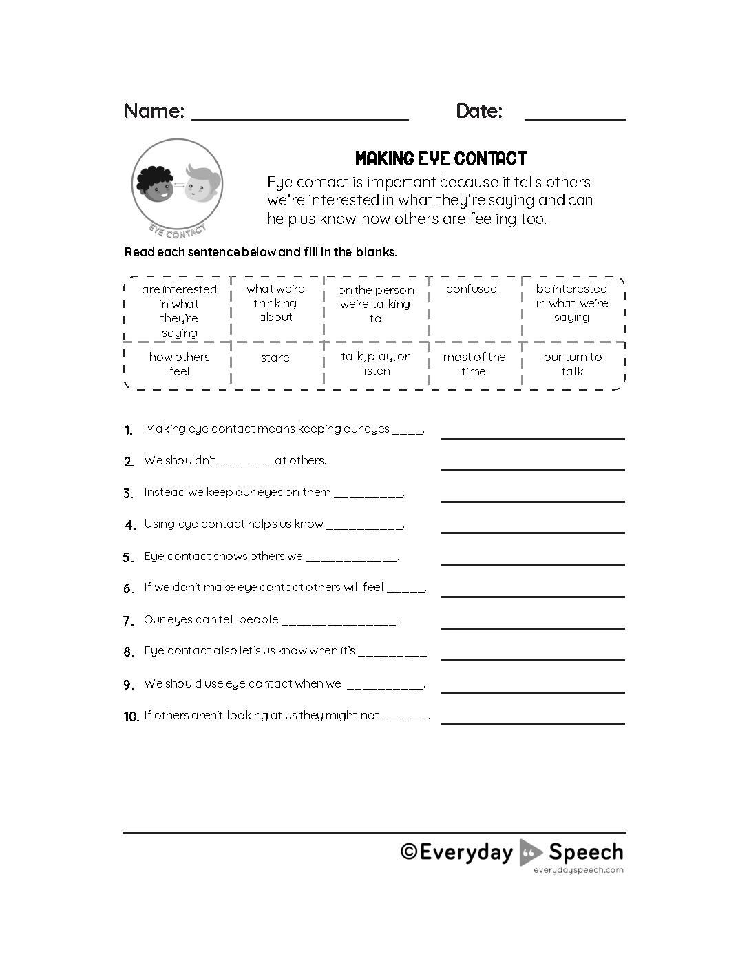 Lesson Plan: Making Eye Contact - Everyday Speech