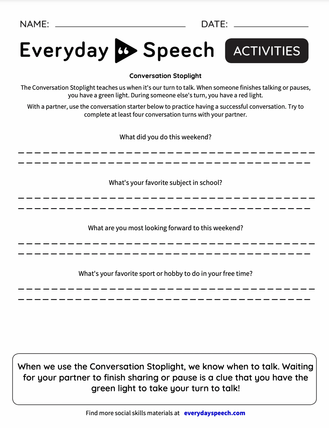 Free High School Basic Conversation Skills Material | Everyday Speech