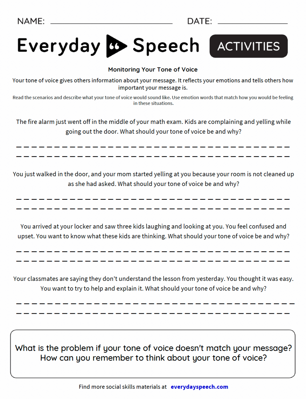 Free Tone of Voice PDF for High School | Everyday Speech