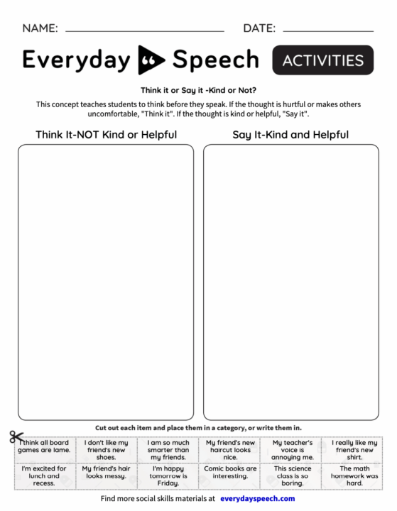 Free Elementary Conversation Topics Activity | Everyday Speech