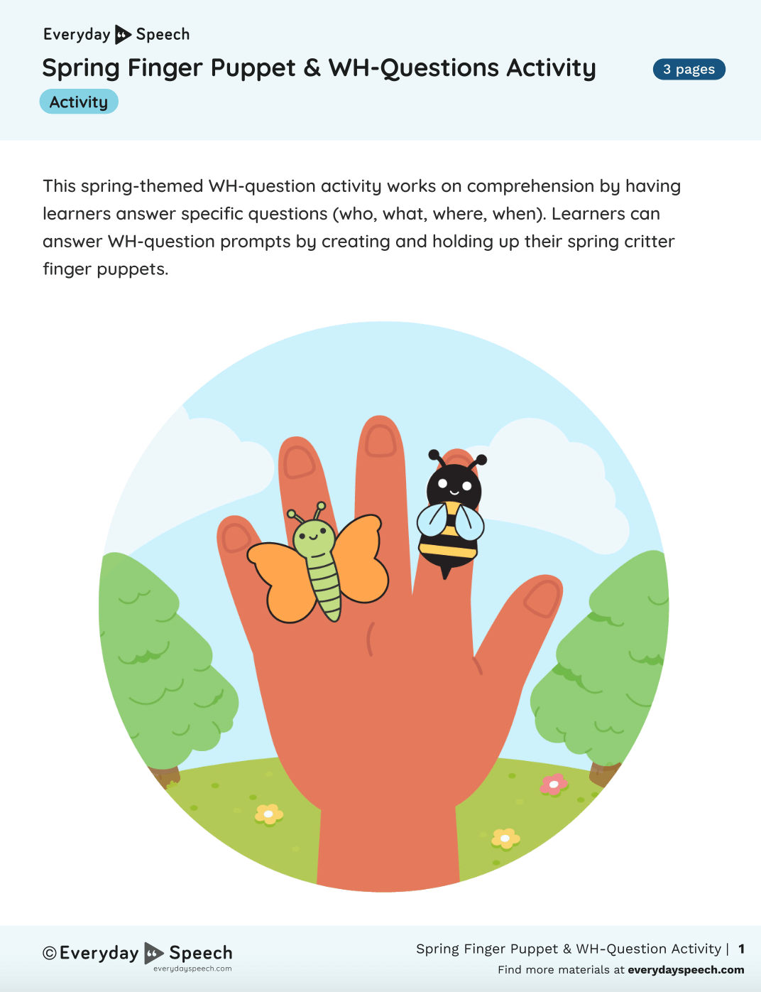 Free Spring Finger Puppet & WH-Questions Activity | Everyday Speech