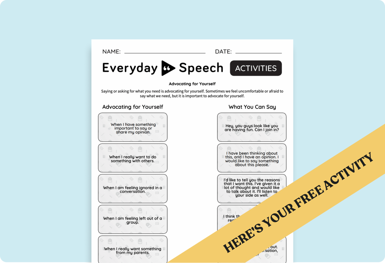 Free High School Self-Advocacy Worksheet: Advocating for Yourself