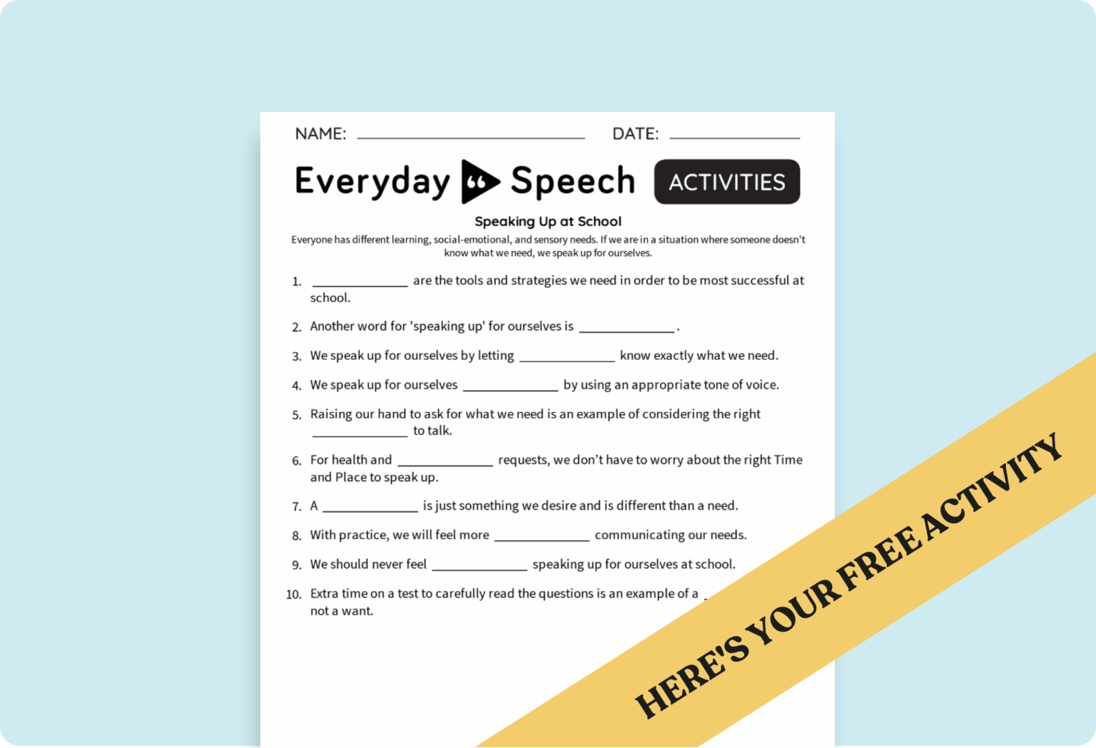 Free Elementary Self-Advocacy Worksheet: Speaking Up at School ...