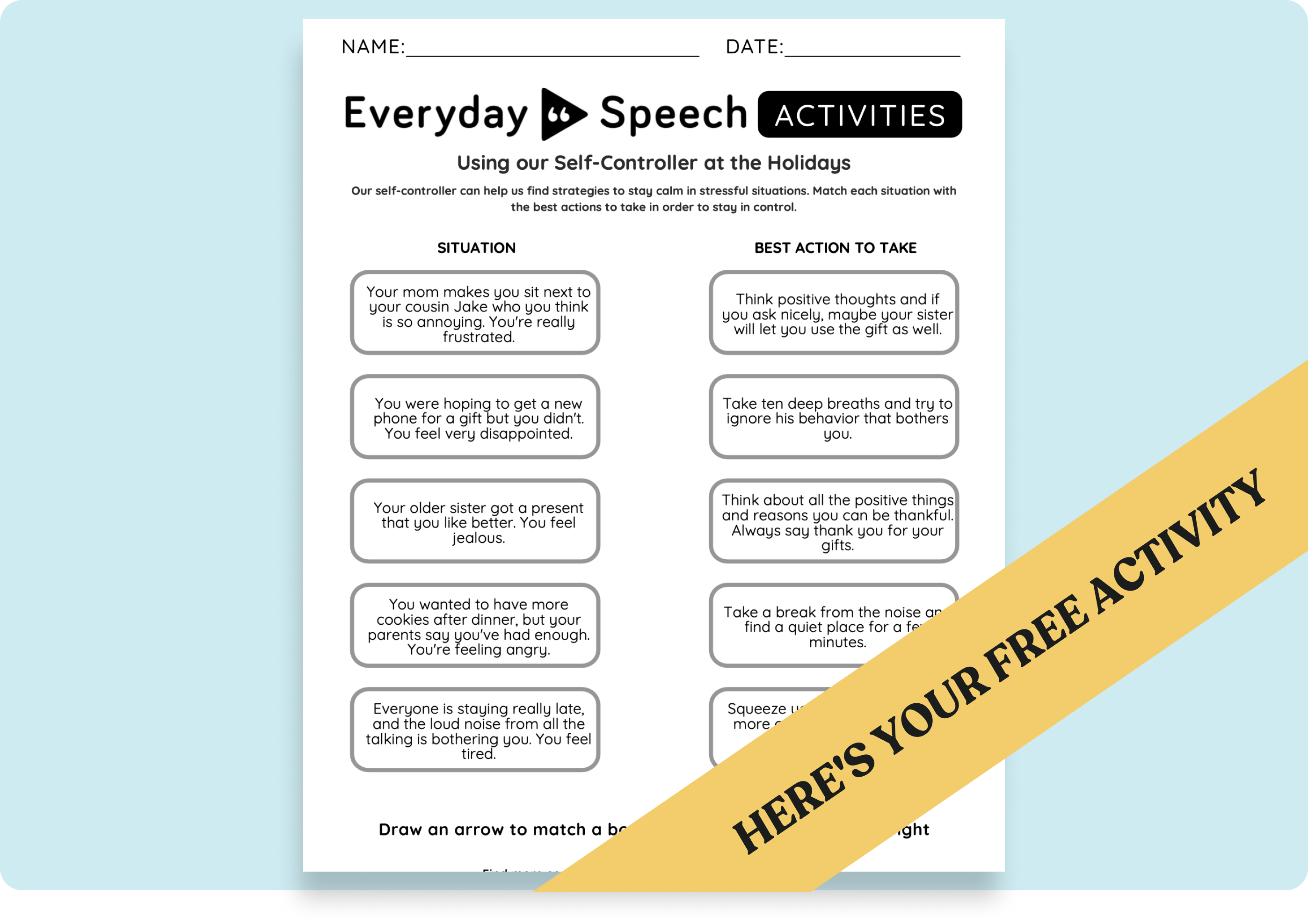 High School Self-Regulation Printable Activity: Using Our Self ...
