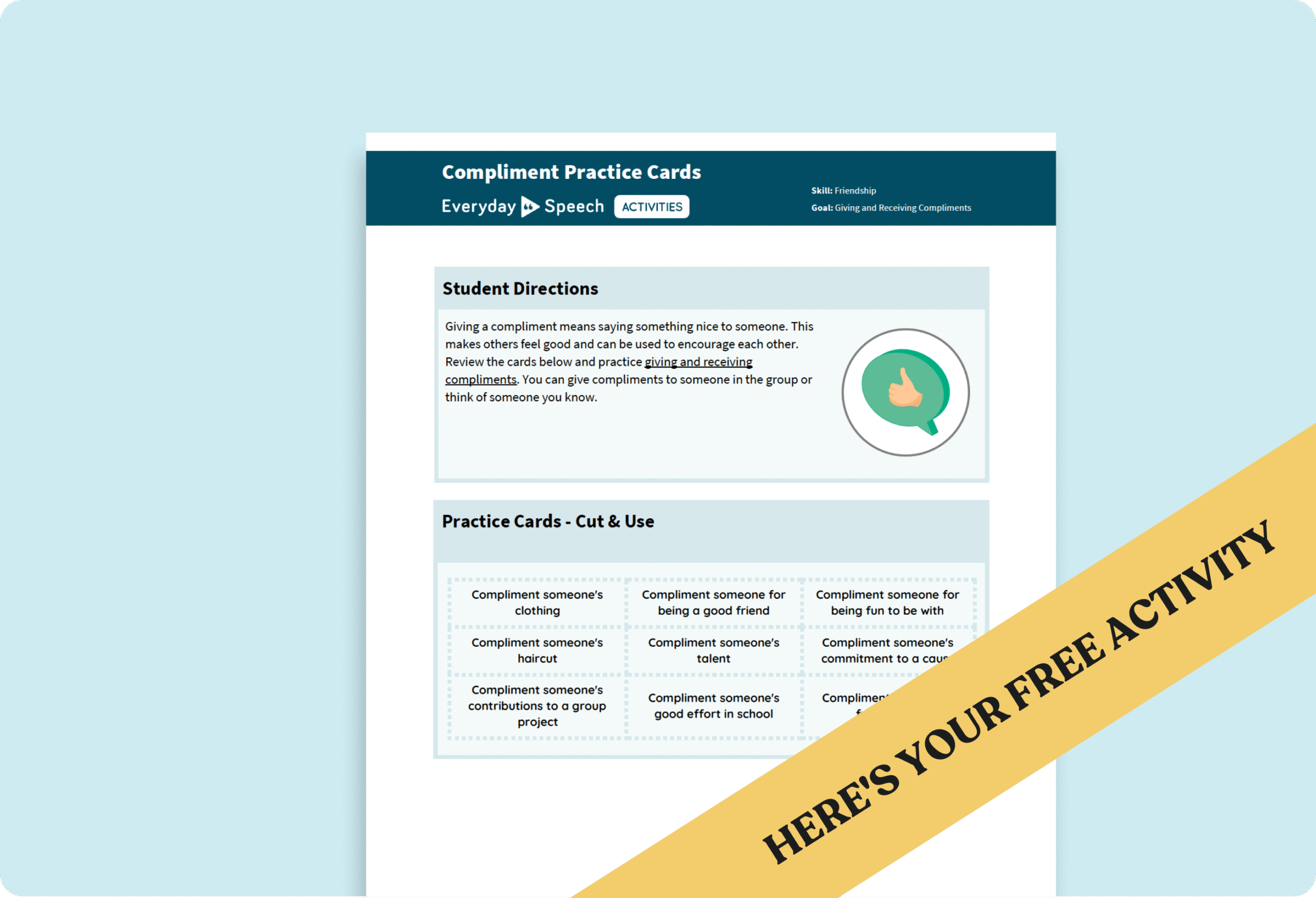 High School Friendship Skills Activity: Compliment Practice Cards ...