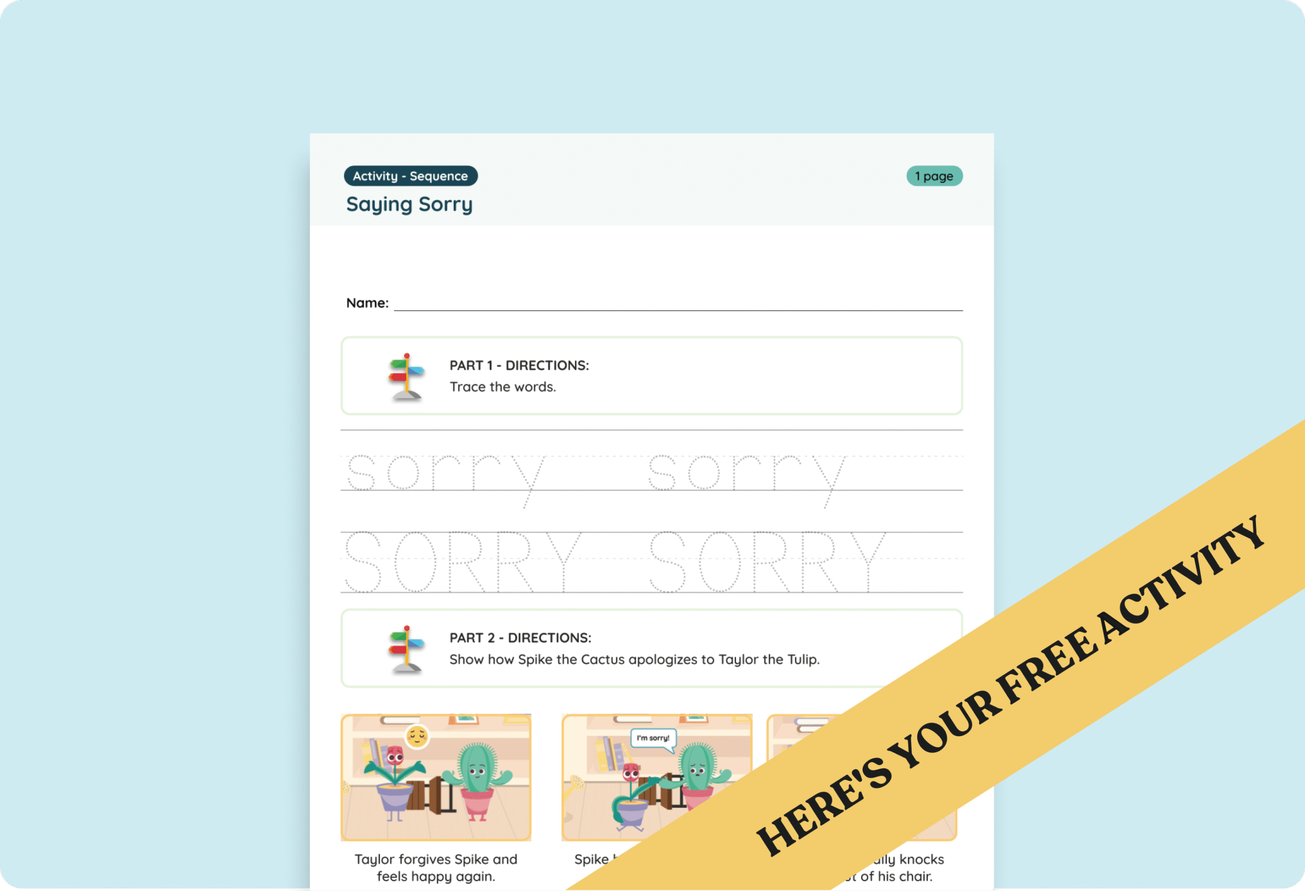 Pre-K & Kindergarten Friendship Skills Worksheet: Saying Sorry ...
